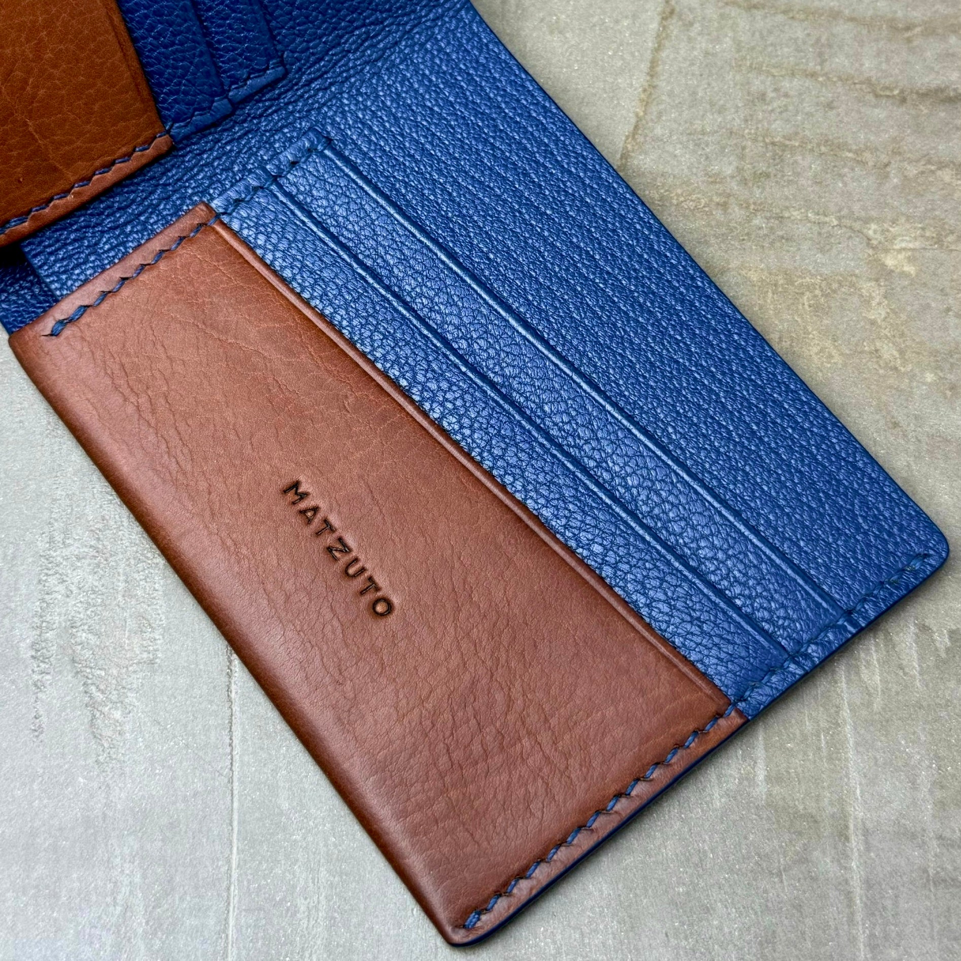 Saddle Brown Calfskin and Navy Chèvre Bifold – MATZUTO